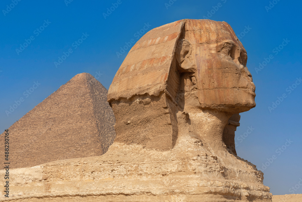Great Sphinx of Giza near Cairo, Egypt. It is mythical creature with ...