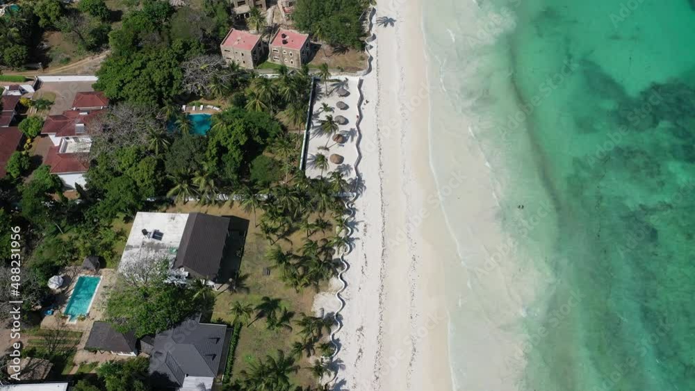 Diani beach Kenyan coast African Sea drone aerial 4k waves blue indan ...