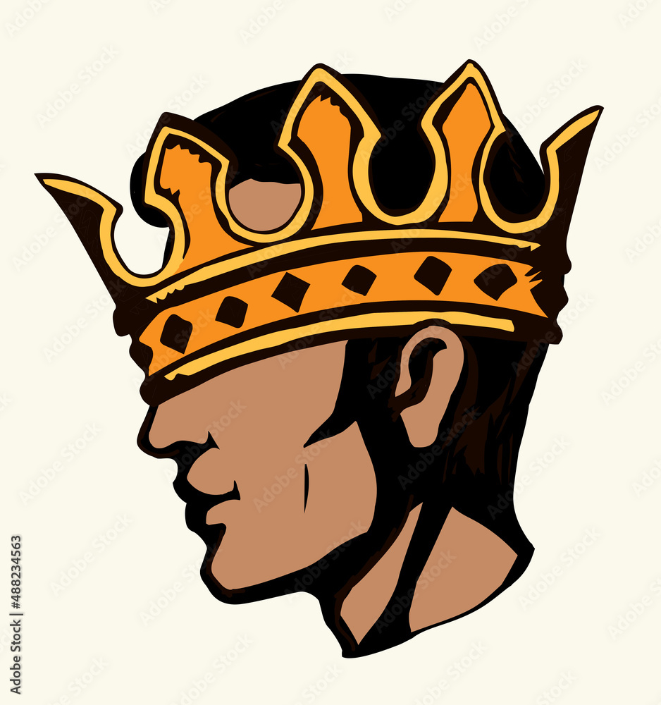 Profile of a handsome man with too big crown. Vector drawing Stock ...