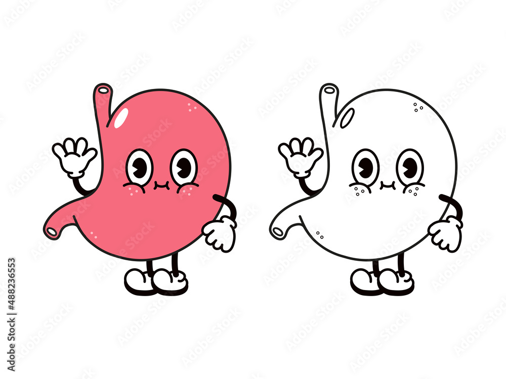 Cute funny stomach character. Vector hand drawn traditional cartoon ...