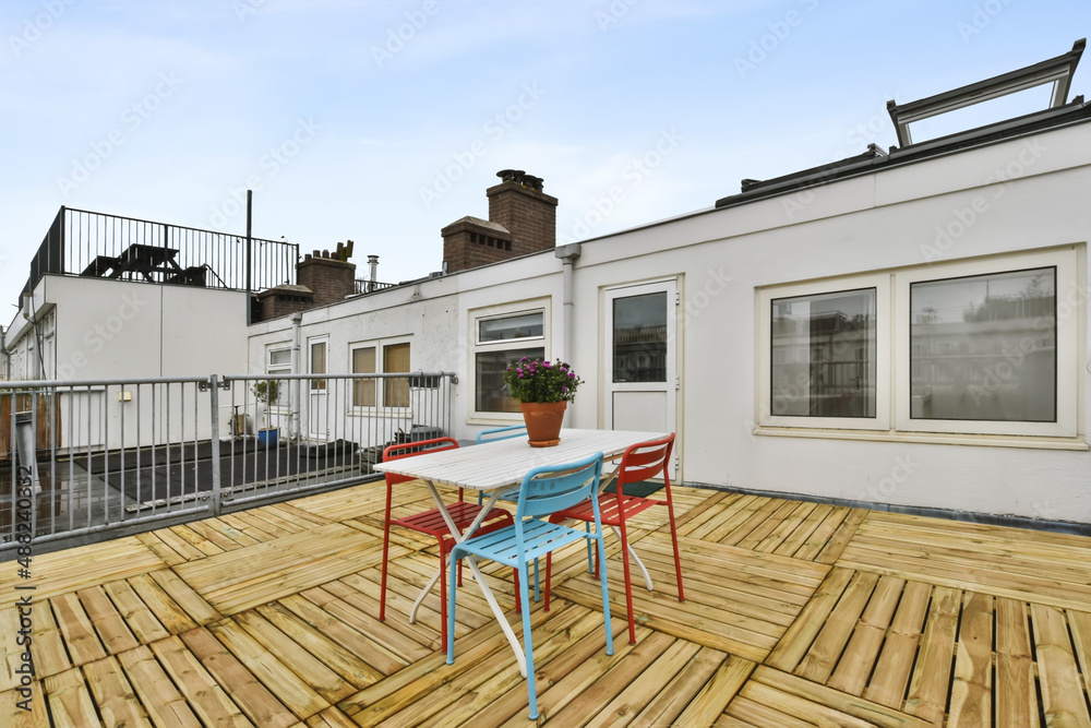 Rooftop terrace with a great view of the surrounding area Stock Photo ...