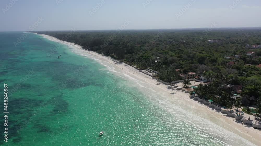 Diani beach Kenyan coast African Sea drone aerial 4k waves blue indan ...