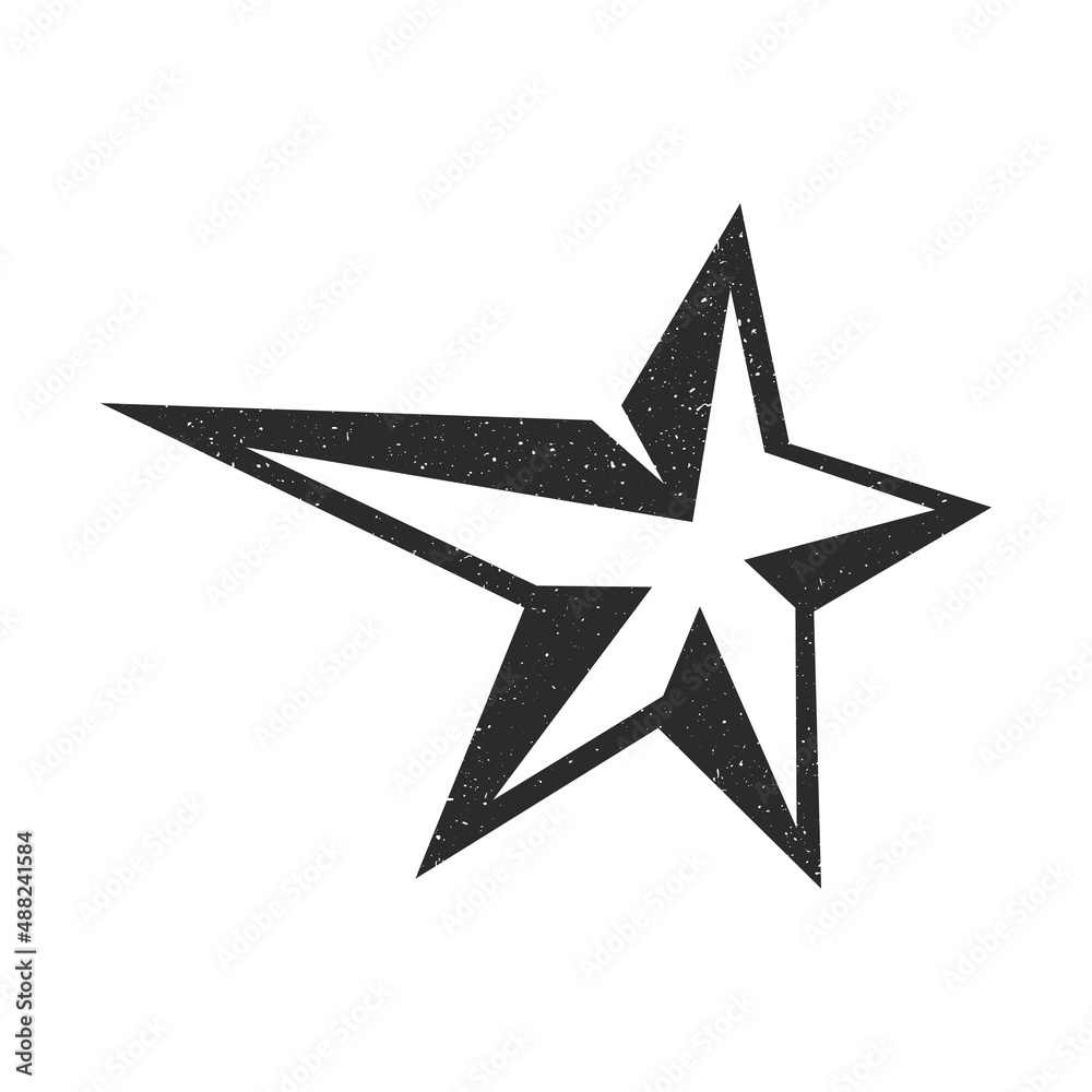 Vintage black and white stylized star shaped icon or outline with ...