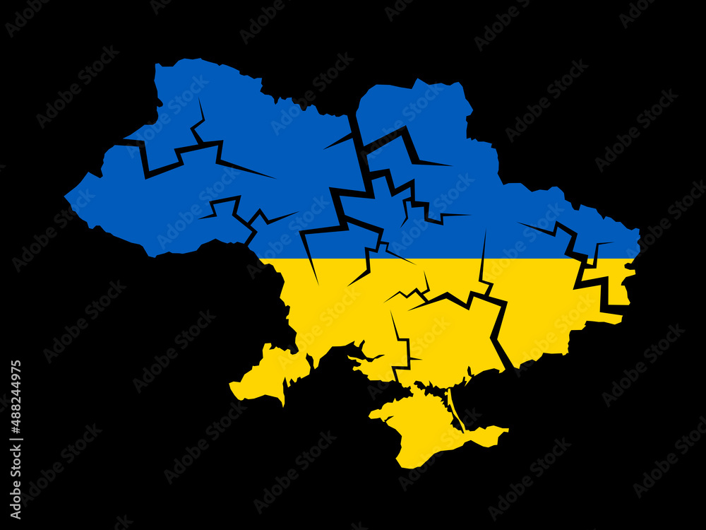 Crack on the map of Ukraine - decline, ruin, collapse, failure ...