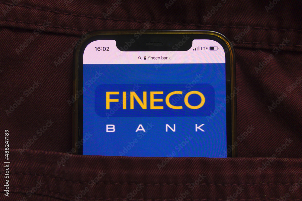 KONSKIE, POLAND - February 18, 2022: Fineco Bank logo on mobile phone ...