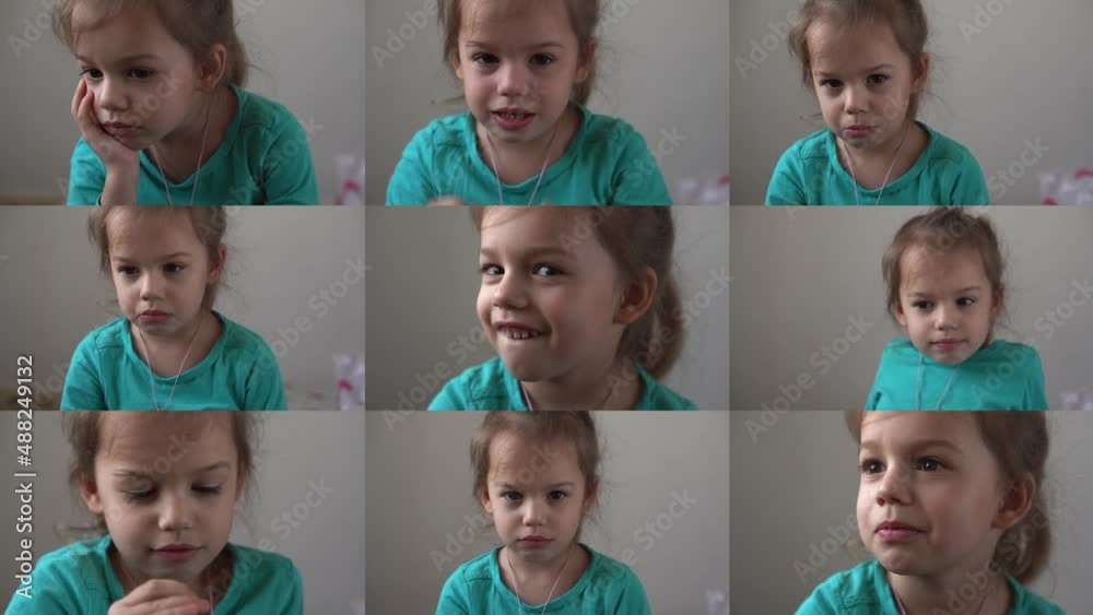 Video Collage Funny Happy Little Kid Close Up Preschool Girl Child ...