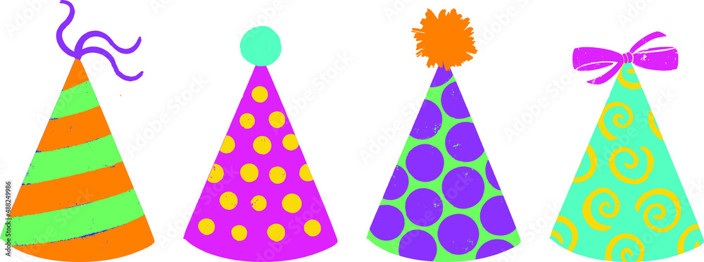 Party hat cartoon vector vintage illustration with custom colors ...
