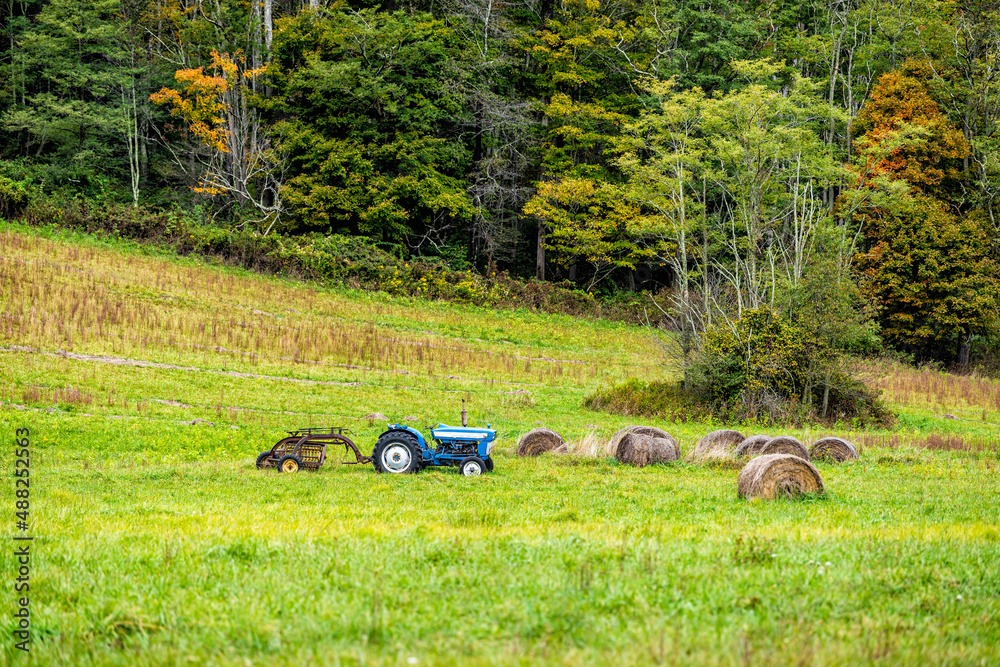 Farm fields and green trees in autumn fall near Dolly Sods, West ...