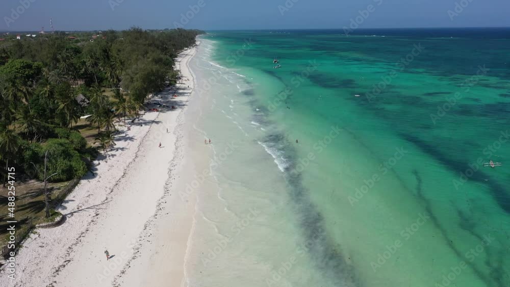 Diani beach Kenyan coast African Sea drone aerial 4k waves blue indan ...