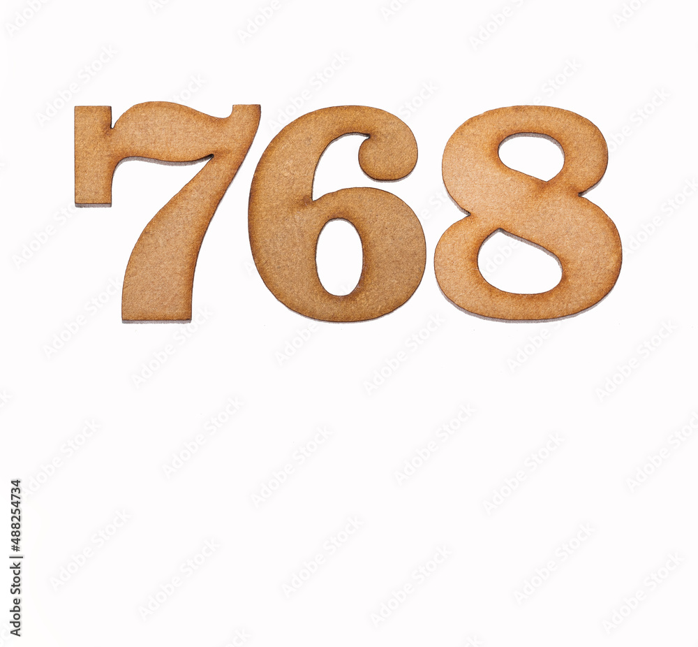 Number 768 in wood, isolated on white background Stock Photo | Adobe Stock