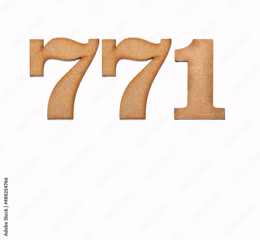 Number 771 - Piece of wood isolated on white background Stock Photo ...