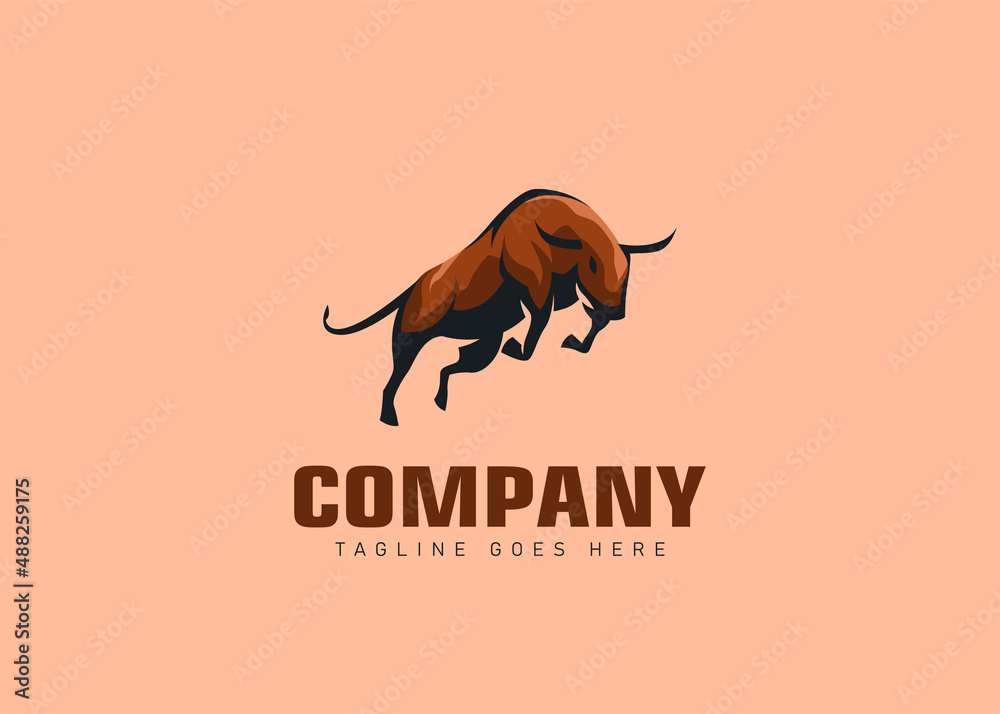Wild Bull Logo Design Template. Brown Bull Icon Vector Stock Vector ...