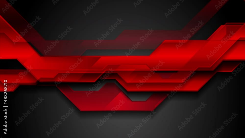 Bright glossy red and black abstract technology geometric motion ...