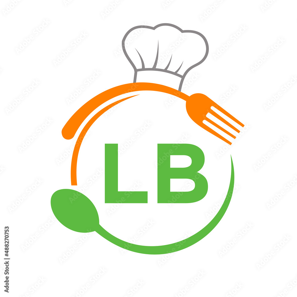 Letter LB Restaurant Logo with Chef Hat Spoon And Fork Template ...