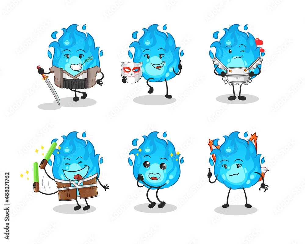 blue fire japanese culture group character. mascot vector Stock Vector ...
