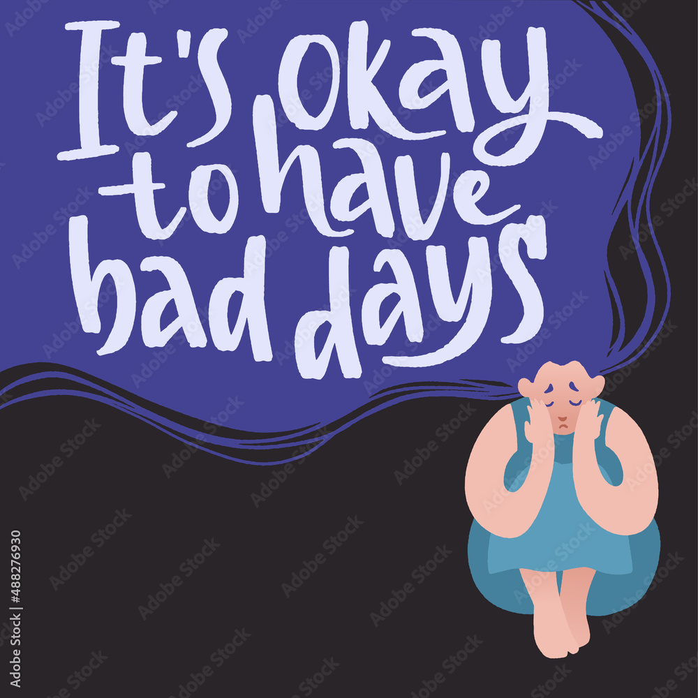 It s okay to have bad days. Lonely sad girl with flyaway long hair and ...