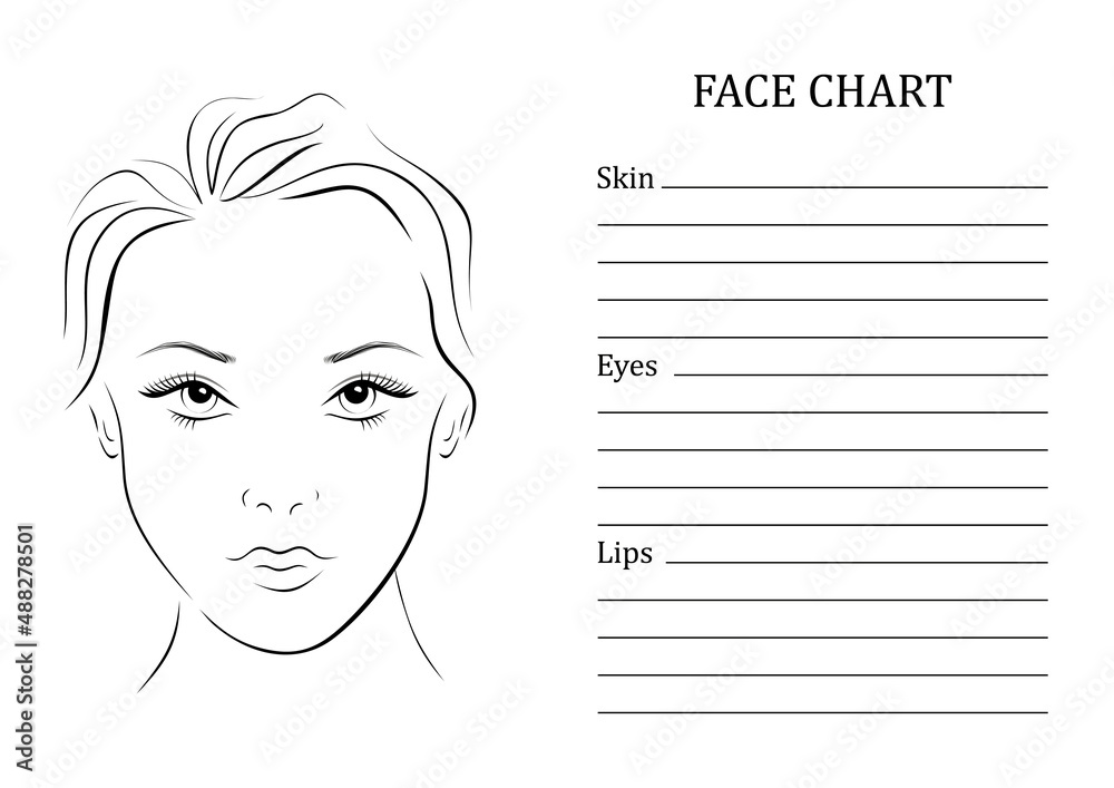 Face chart Makeup Artist Blank.Template Stock Vector | Adobe Stock