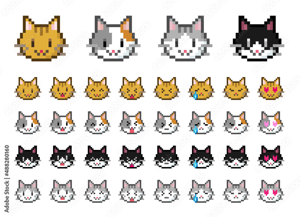 Cat emoji (Pixel art style vector illustration) Stock ベクター | Adobe Stock
