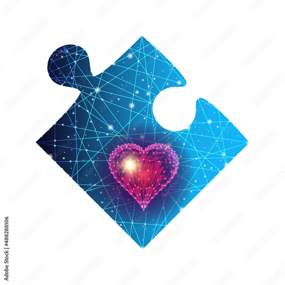 Autism awareness vector illustration. Glowing blue jigsaw puzzle piece ...