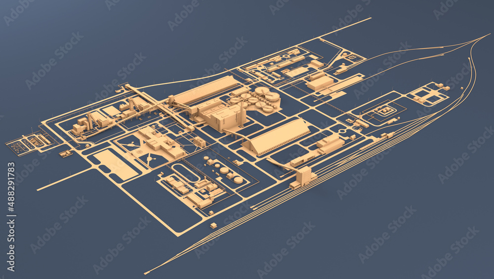 Isometric map or plan of urban industrial area with factory ...