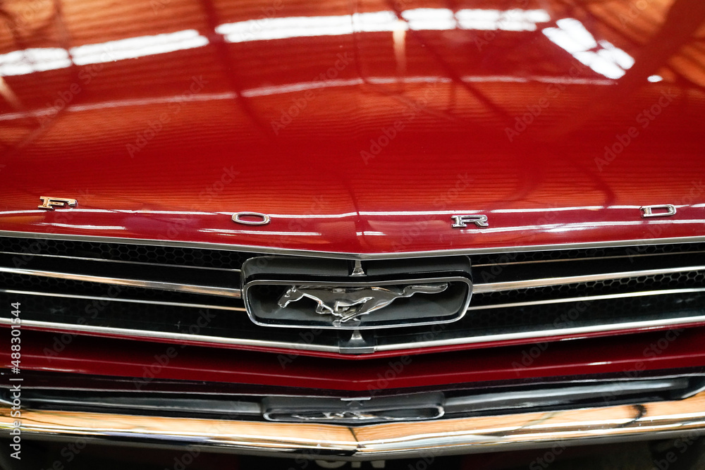 ford mustang muscle car logo brand horse and sign text of us red ...