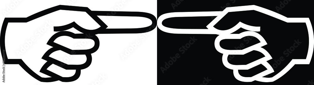 Black and white illustration of hands pointing at each other. Black and ...