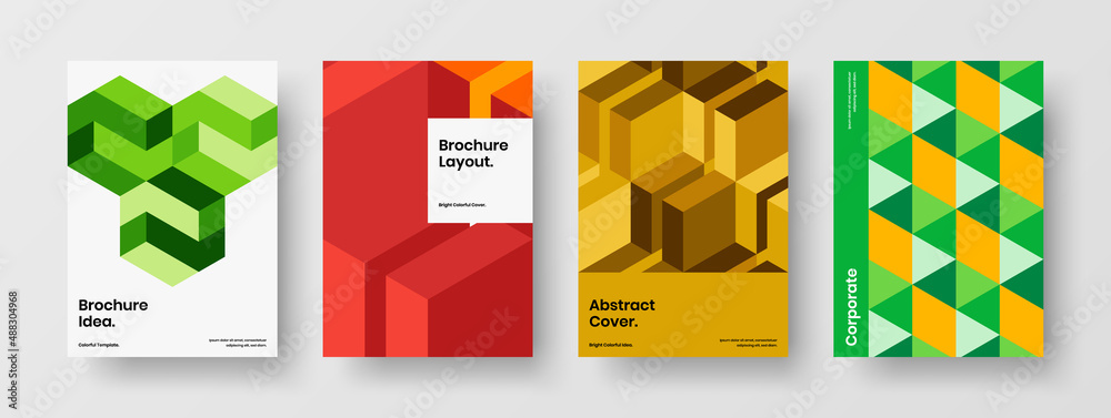 Vivid geometric shapes poster concept set. Premium corporate brochure ...