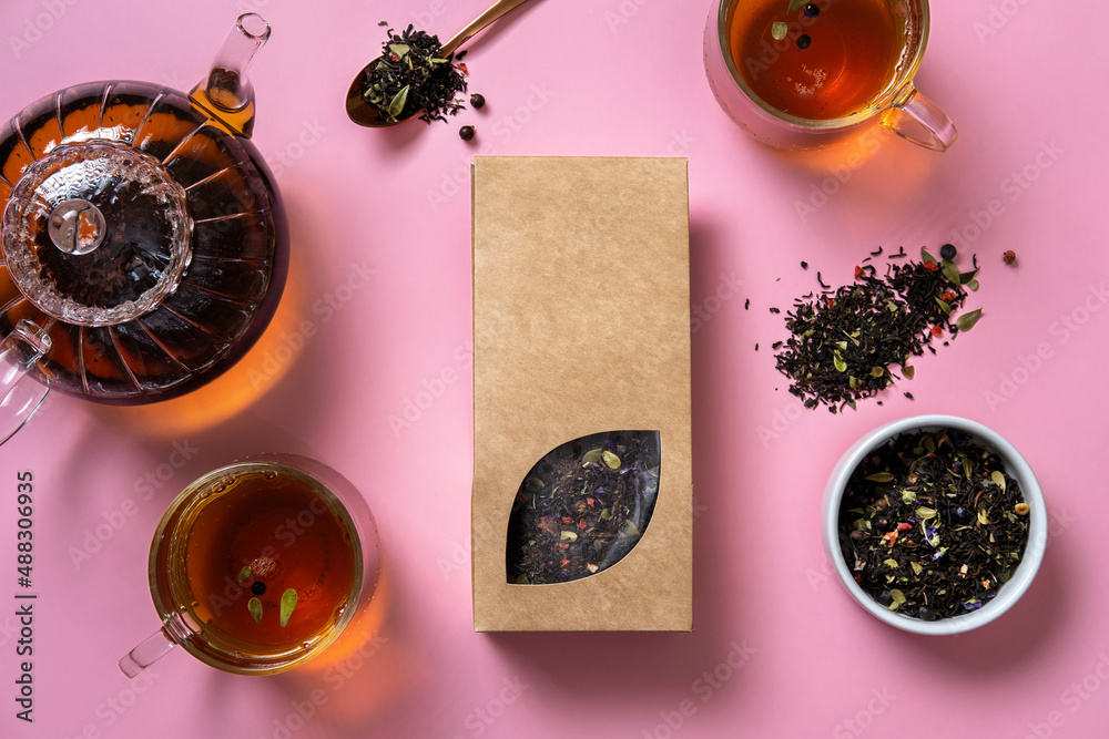 Organic tea branding and packaging mockup. Blank tea packaging mockup ...