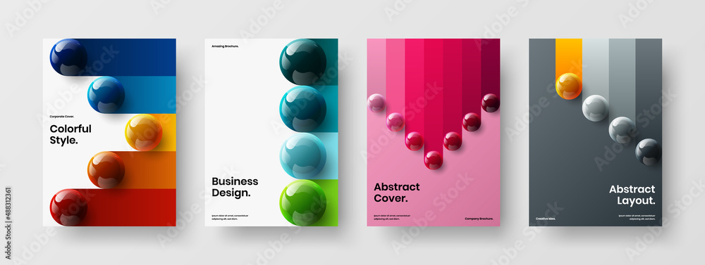 Original pamphlet A4 vector design layout bundle. Isolated 3D spheres ...