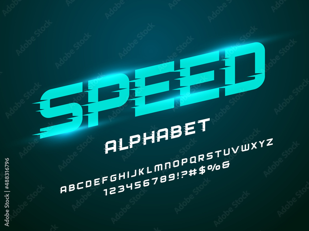 Speed style alphabet design with uppercase, numbers and symbol Stock ...