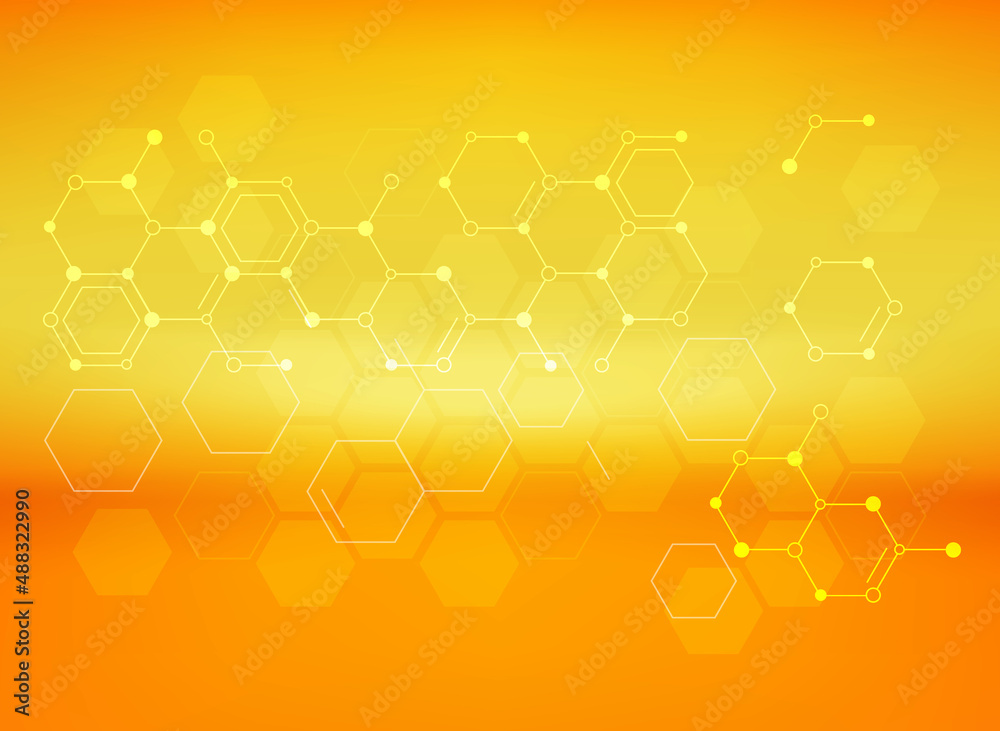 Abstract molecular structures background. Scientific hexagon yellow ...