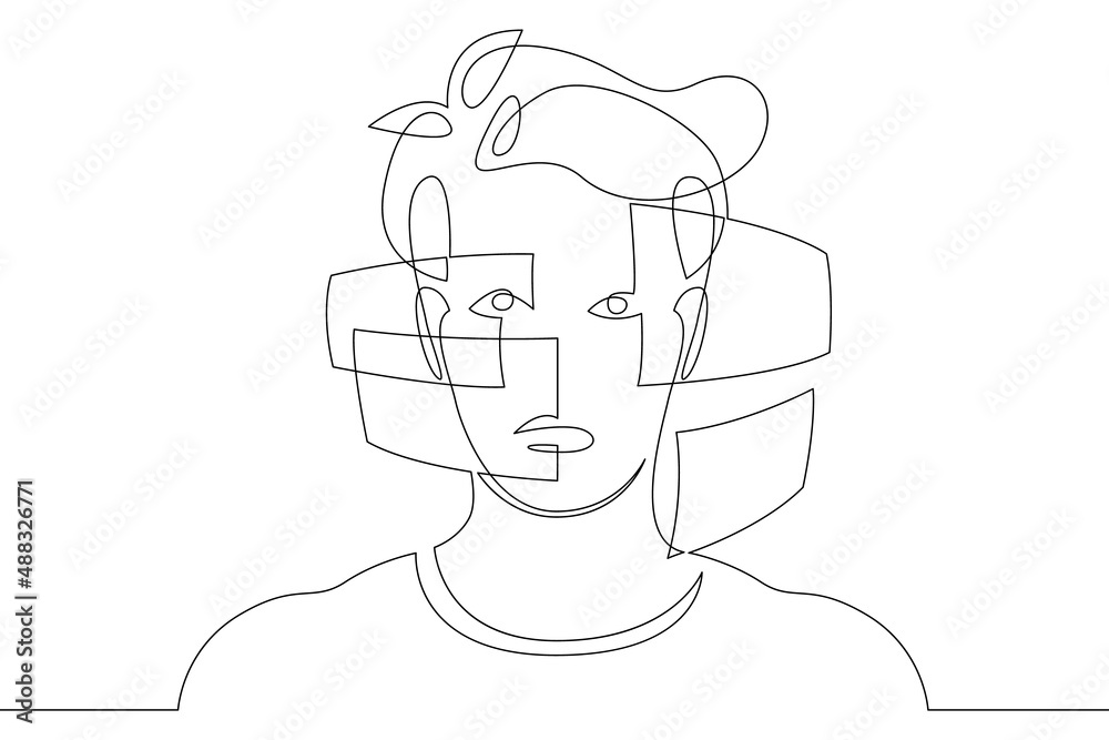 One continuous line.Augmented reality.Many screens in front of the user ...