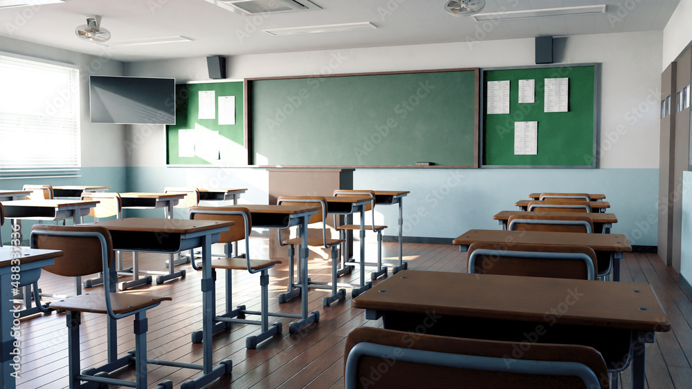 korea empty classroom rednderd image Stock Illustration | Adobe Stock