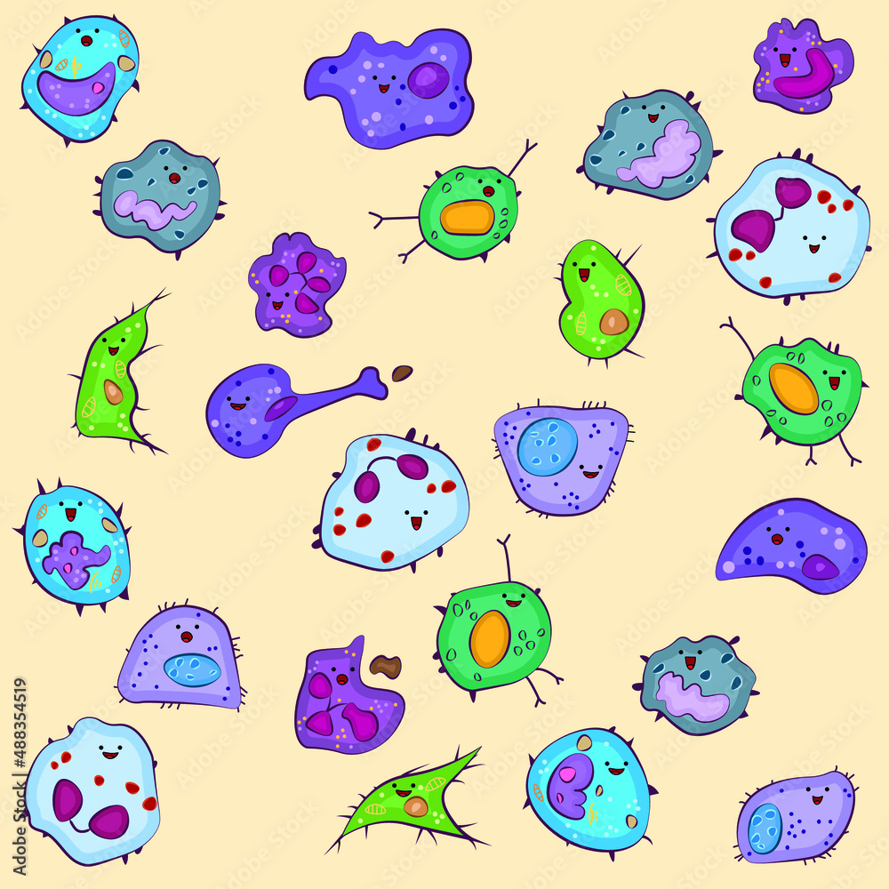 Set of innate immune system cells, cartoon cute funny vector ...