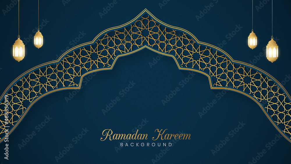 Ornamental Islamic Blue Arch Pattern Background With Arabic Style ...