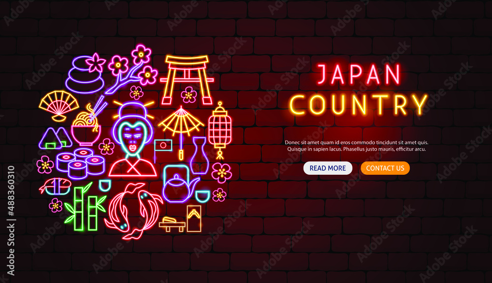 Japan Country Neon Banner Design. Vector Illustration of Asia Promotion ...