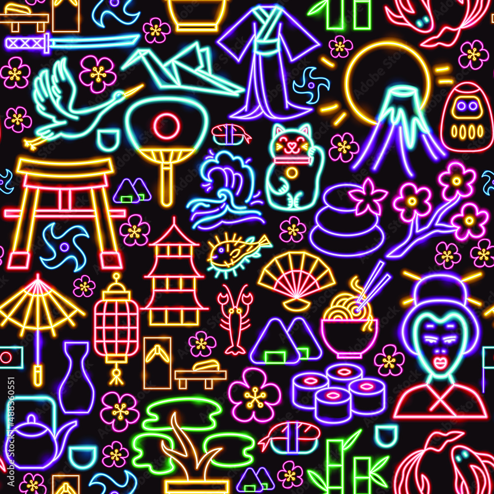 Japan Seamless Pattern. Vector Illustration of Asia Promotion. Stock ...
