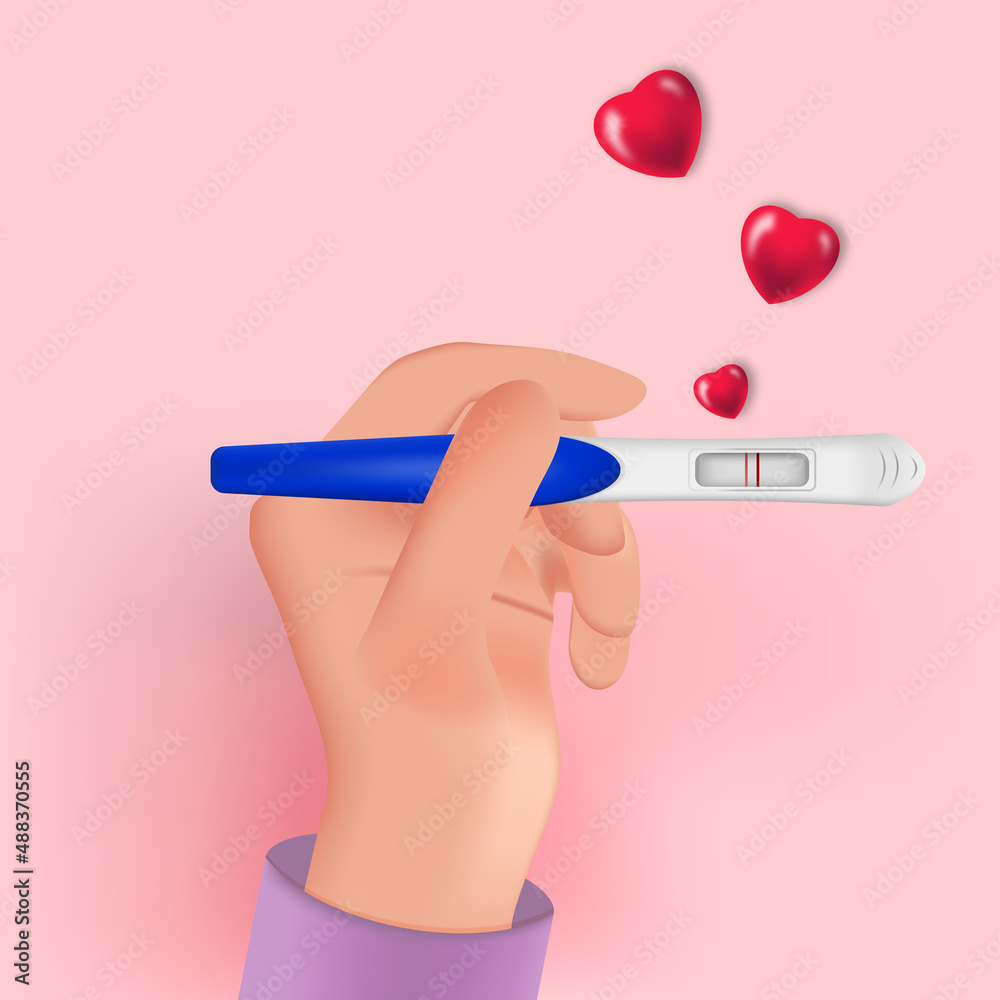 Positive pregnancy test in hand.3d vector illustration. Stock Vector ...