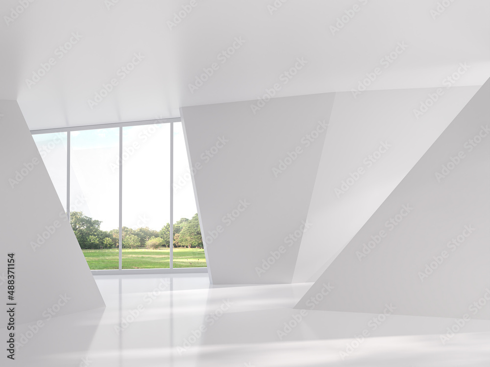 Modern interior space with nature view 3d render There are large window ...