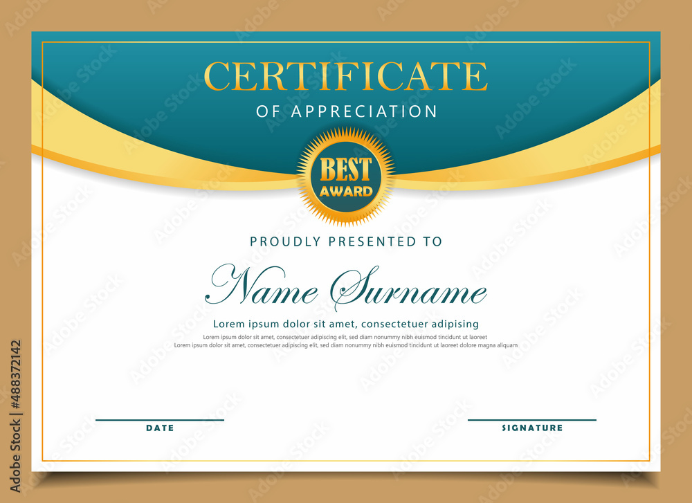 fancy gold and blue diploma certificate template by vector design Stock ...