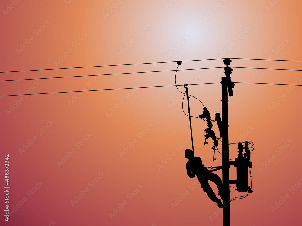 Power outage concept : Lineman is releasing the electricity of the ...