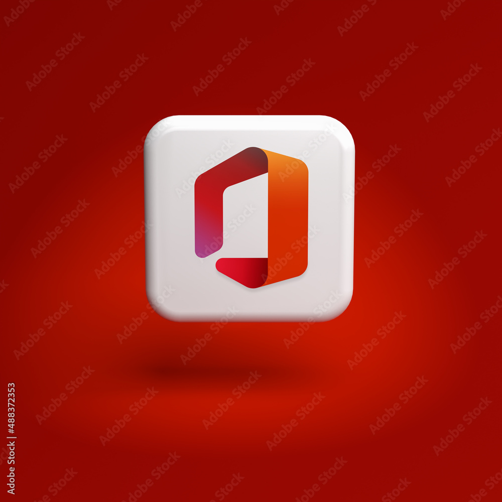 Logo of the Microsoft Office Software Package on a tile hovering over a ...