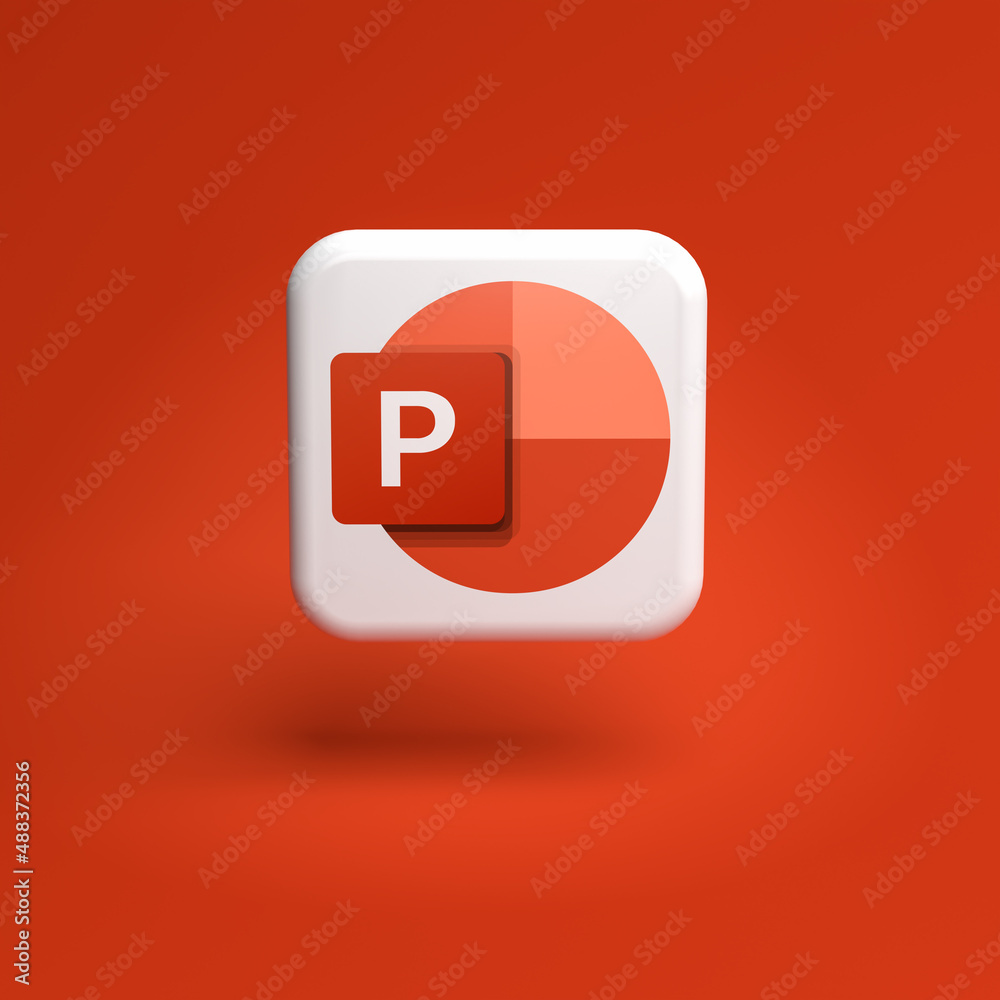 Logo of the Microsoft Office component Powerpoint on a tile hovering ...