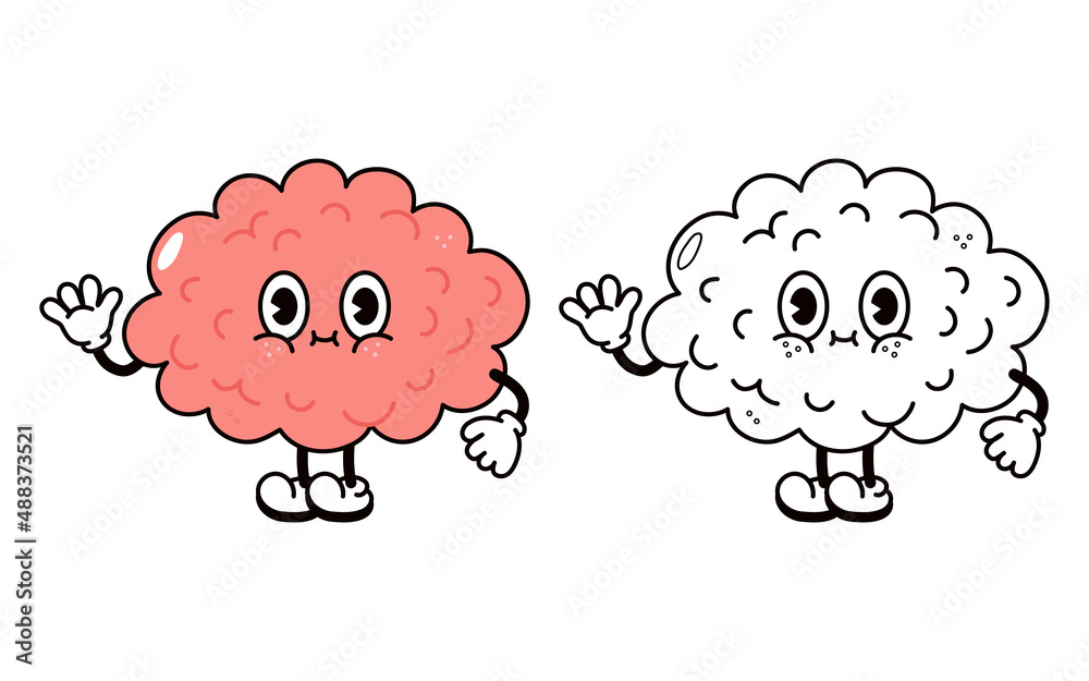 Cute funny brain character. Vector hand drawn traditional cartoon ...
