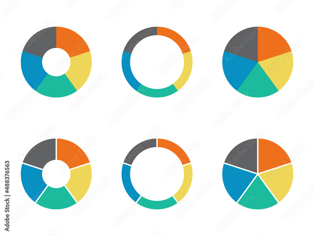 Infographic pie chart set. Cycle presentation diagram of collection 5 ...