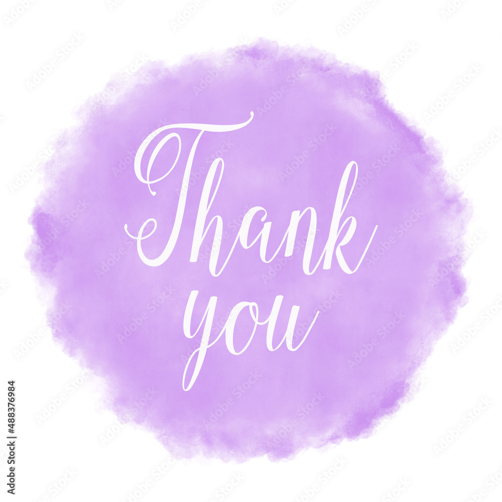 Thank you lettering on purple watercolor texture Stock Illustration ...