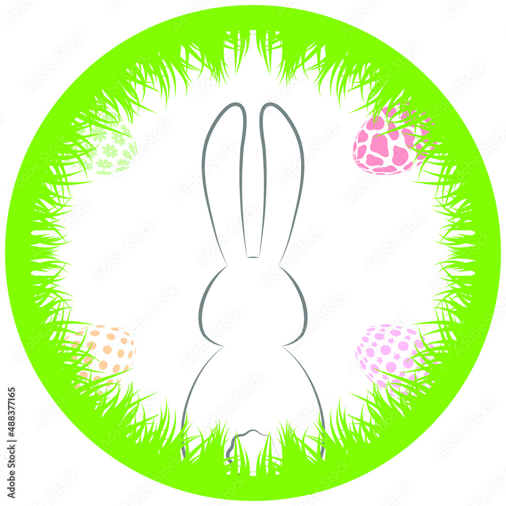 Easter Circle frame with rabbit, eggs and grass. Stock Vector | Adobe Stock