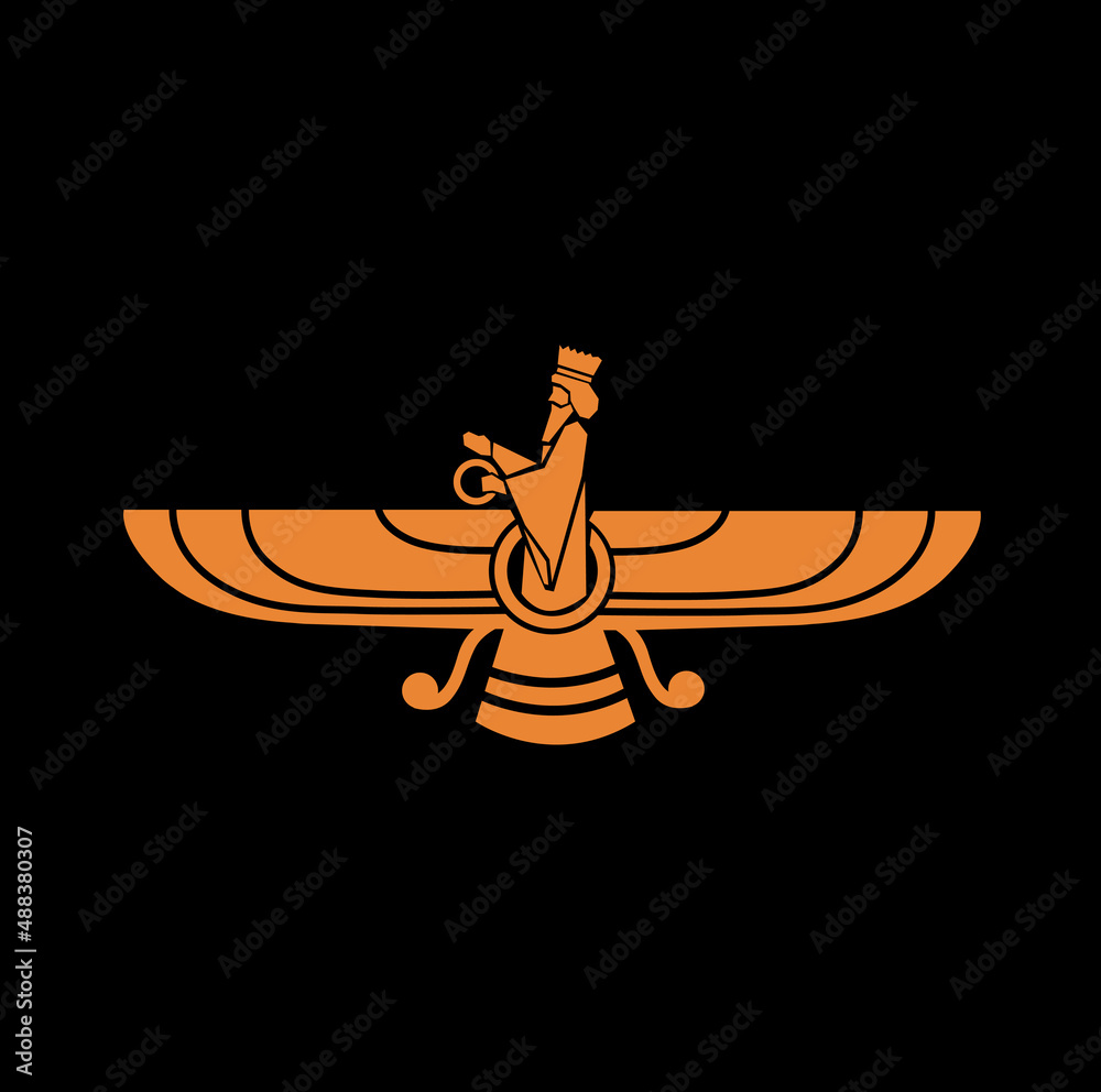 Zoroastrianism vector golden icon on black background. Parsi symbol ...