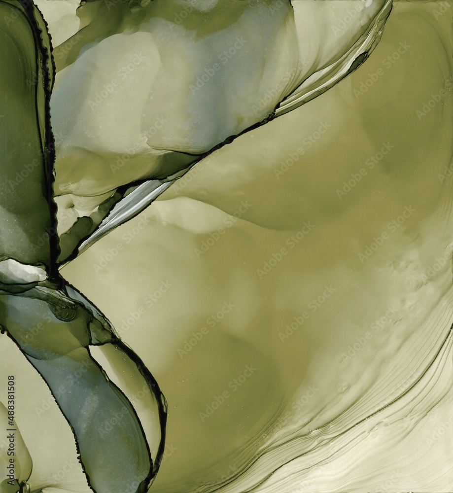 Green Abstract Alcohol Ink Painting . Closeup of an abstract alcohol ...