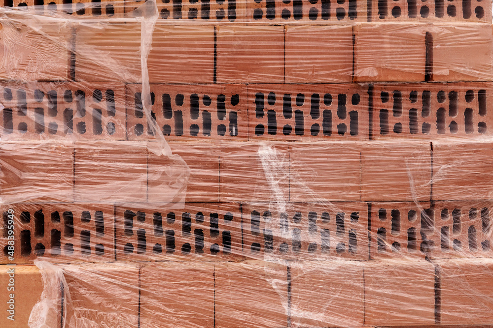 Brick palet. Bricks Background. Pallets with bricks. Masonry. New ...